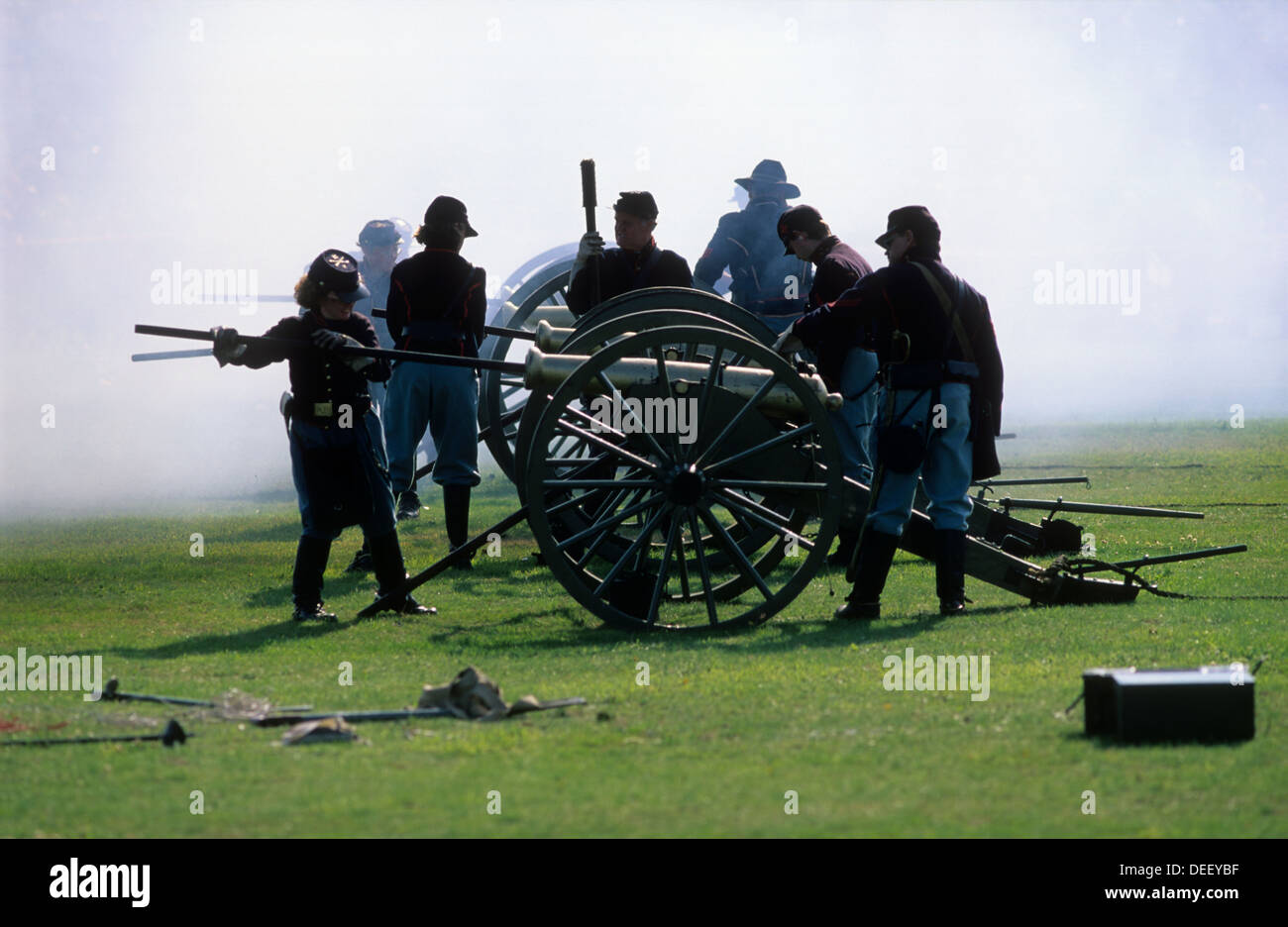 Canons, loading American cannons at a battle re-enactment Stock Photo ...