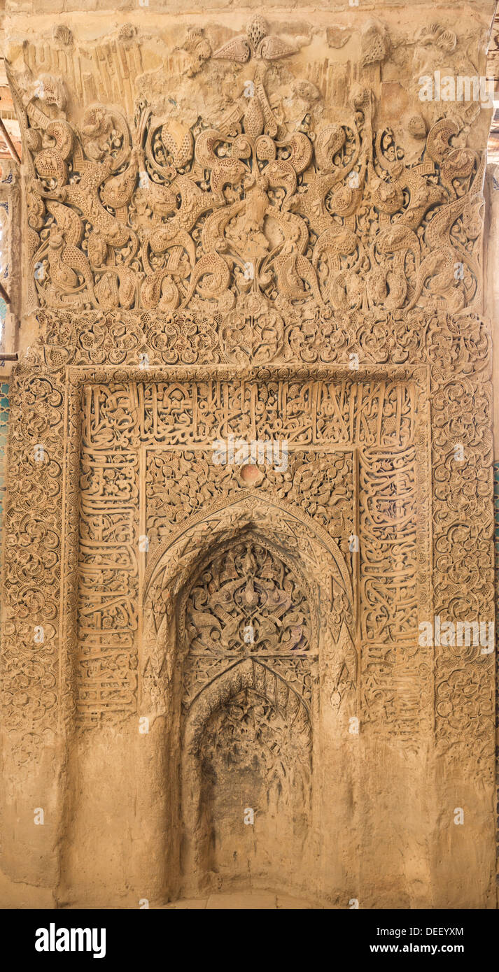 detail of stucco om mihrab, Pir-i Bakran Shrine, Linjan, Isfahan, Iran ...