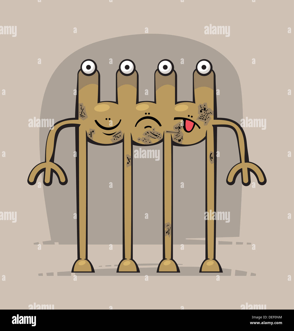 Cute funny Monster with three heads, four eyes, different face ...