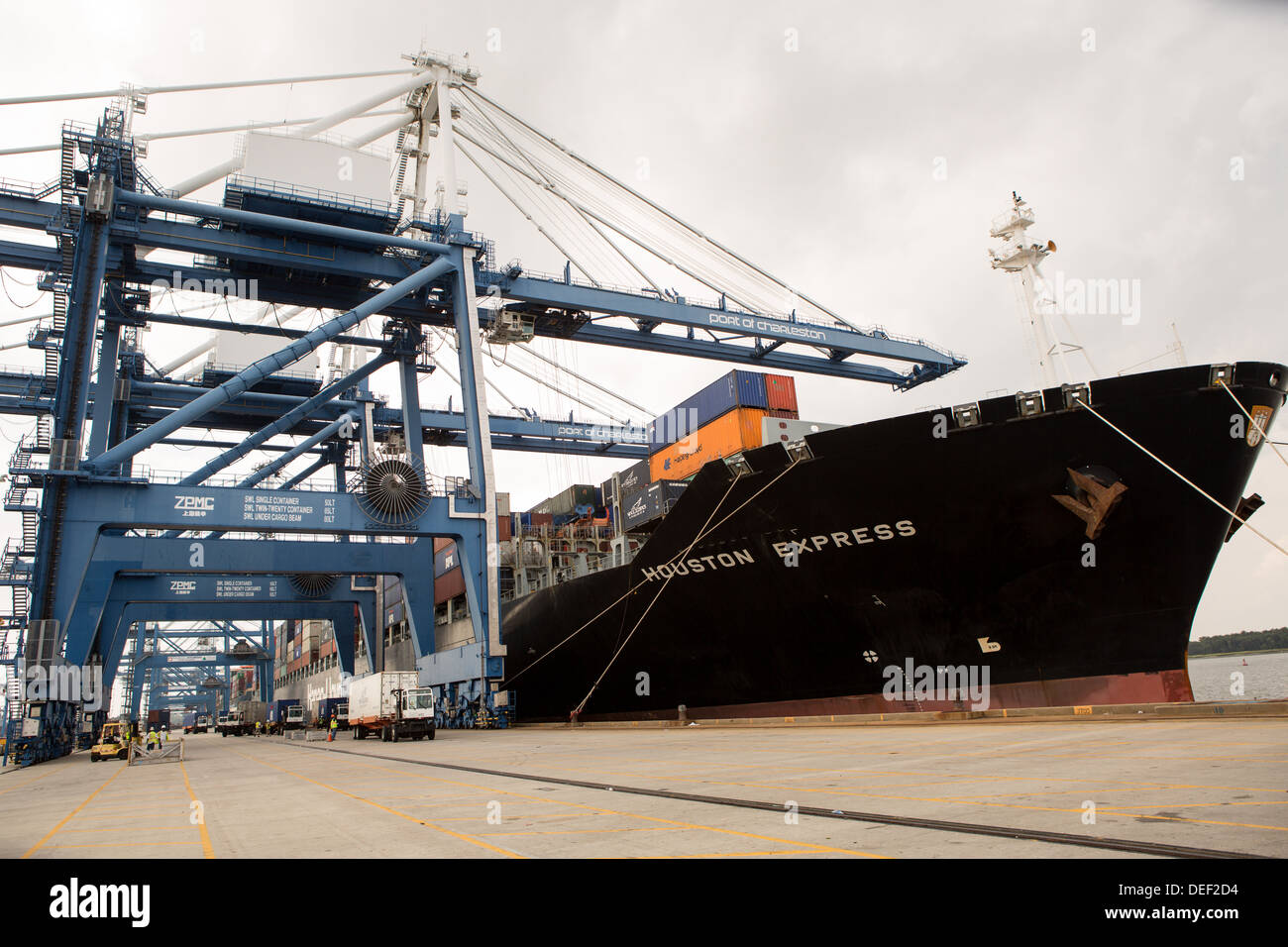 Workers unload three container ships at Charleston Ports Wando Welch ...