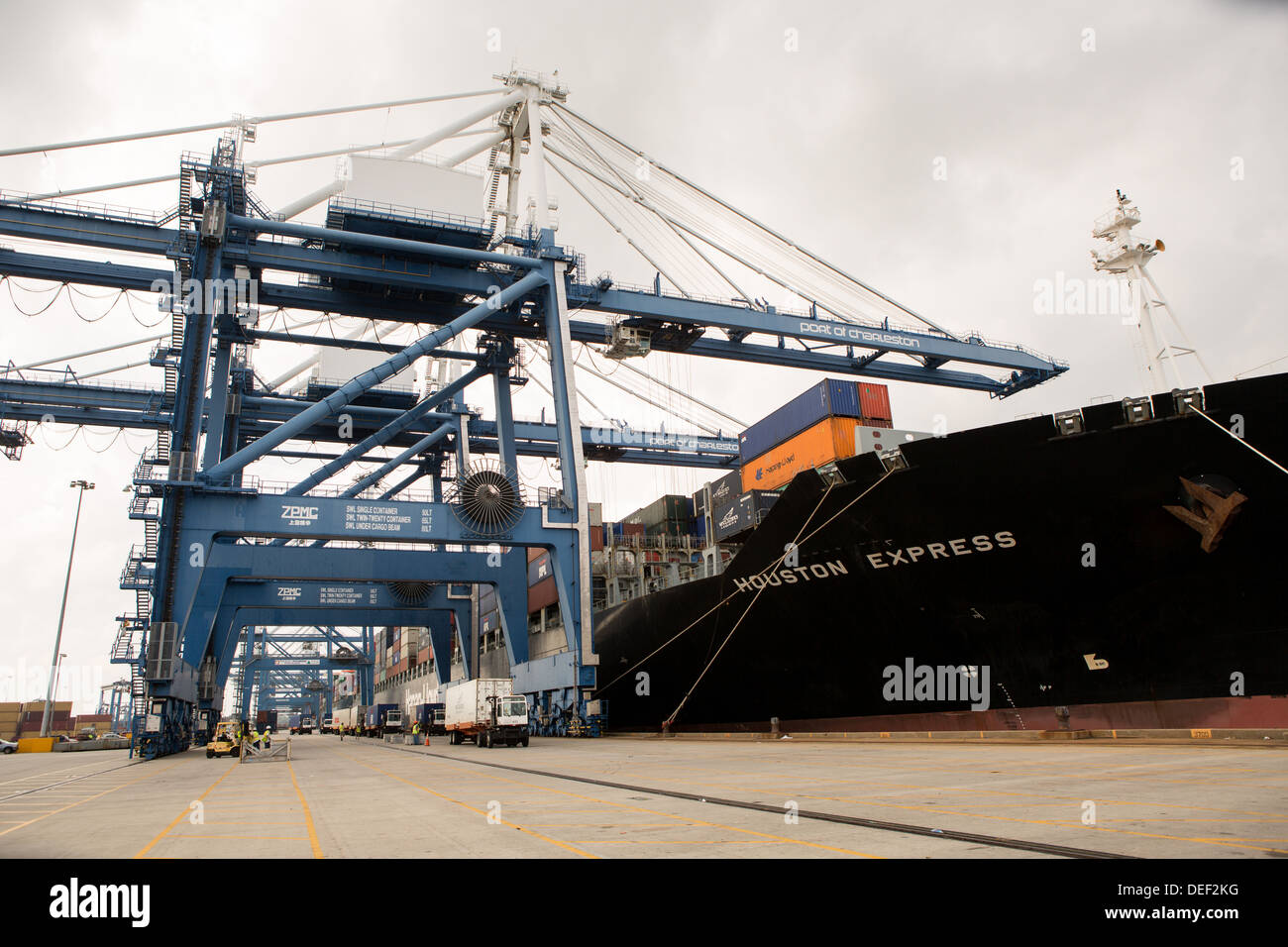 Workers unload three container ships at Charleston Ports Wando Welch ...