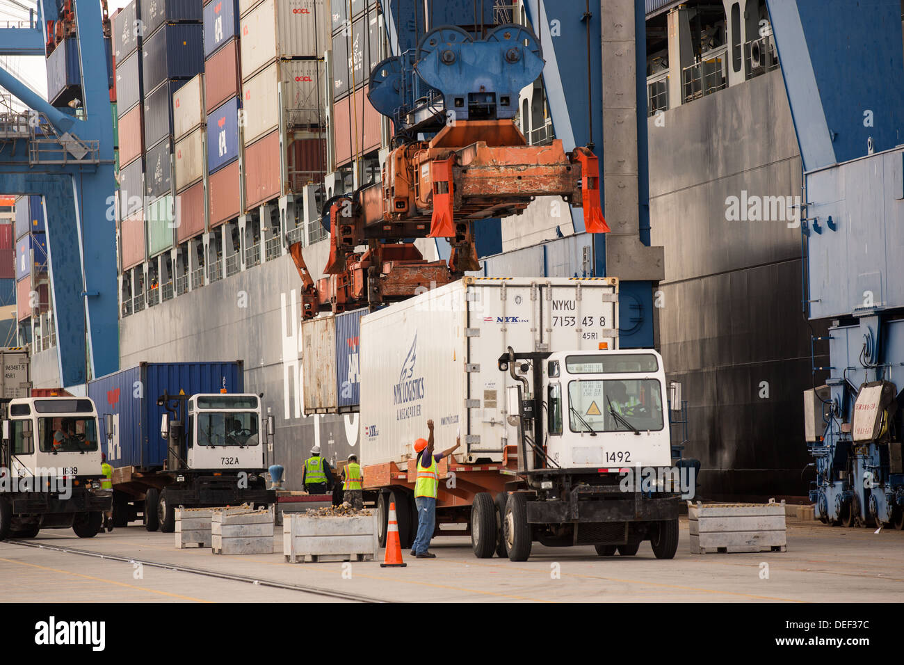Workers unload three container ships at Charleston Ports Wando Welch ...