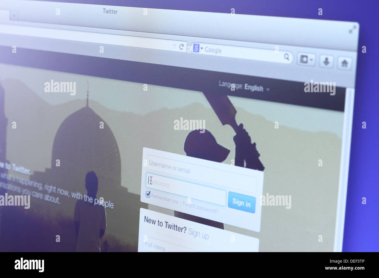 Photo of Twitter homepage on a monitor screen. Twitter is a famous ...