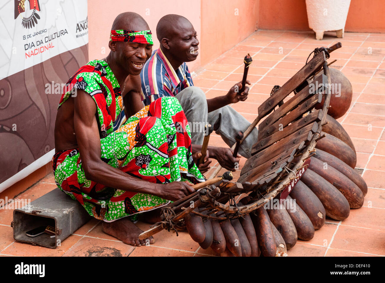 Africa, Angola, Luanda. Men playing traditional marimba xylophone Stock ...