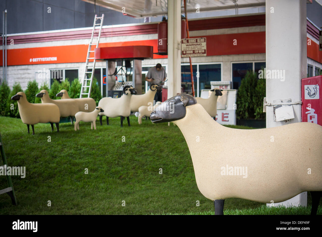 "Sheep Station" is seen on the site of a former Getty gas station Stock ...