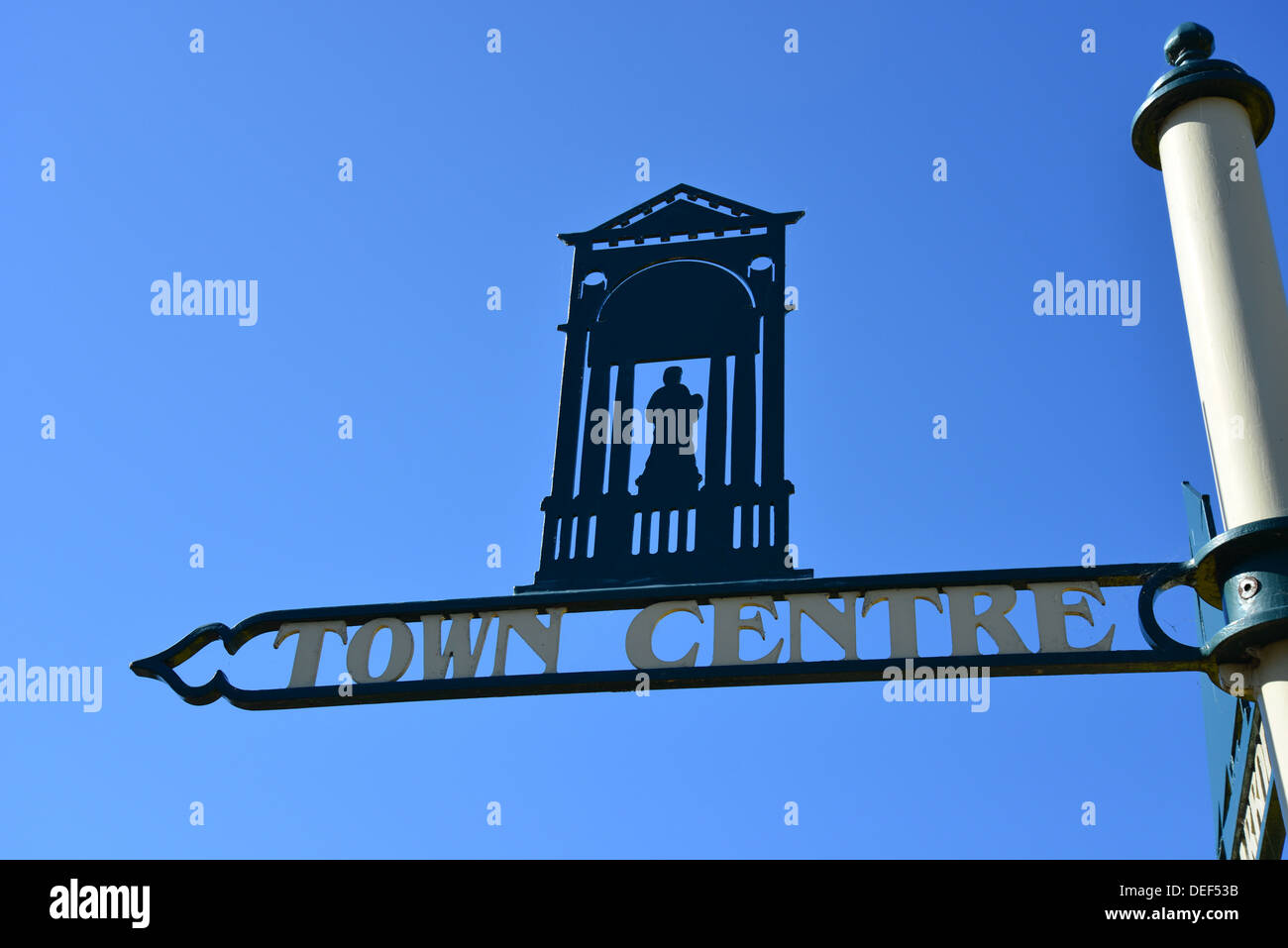 Town centre sign on waterfront esplanade, Minehead, Somerset, England ...