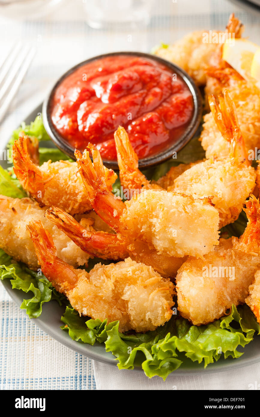 Fried Organic Coconut Shrimp with Cocktail Sauce Stock Photo - Alamy
