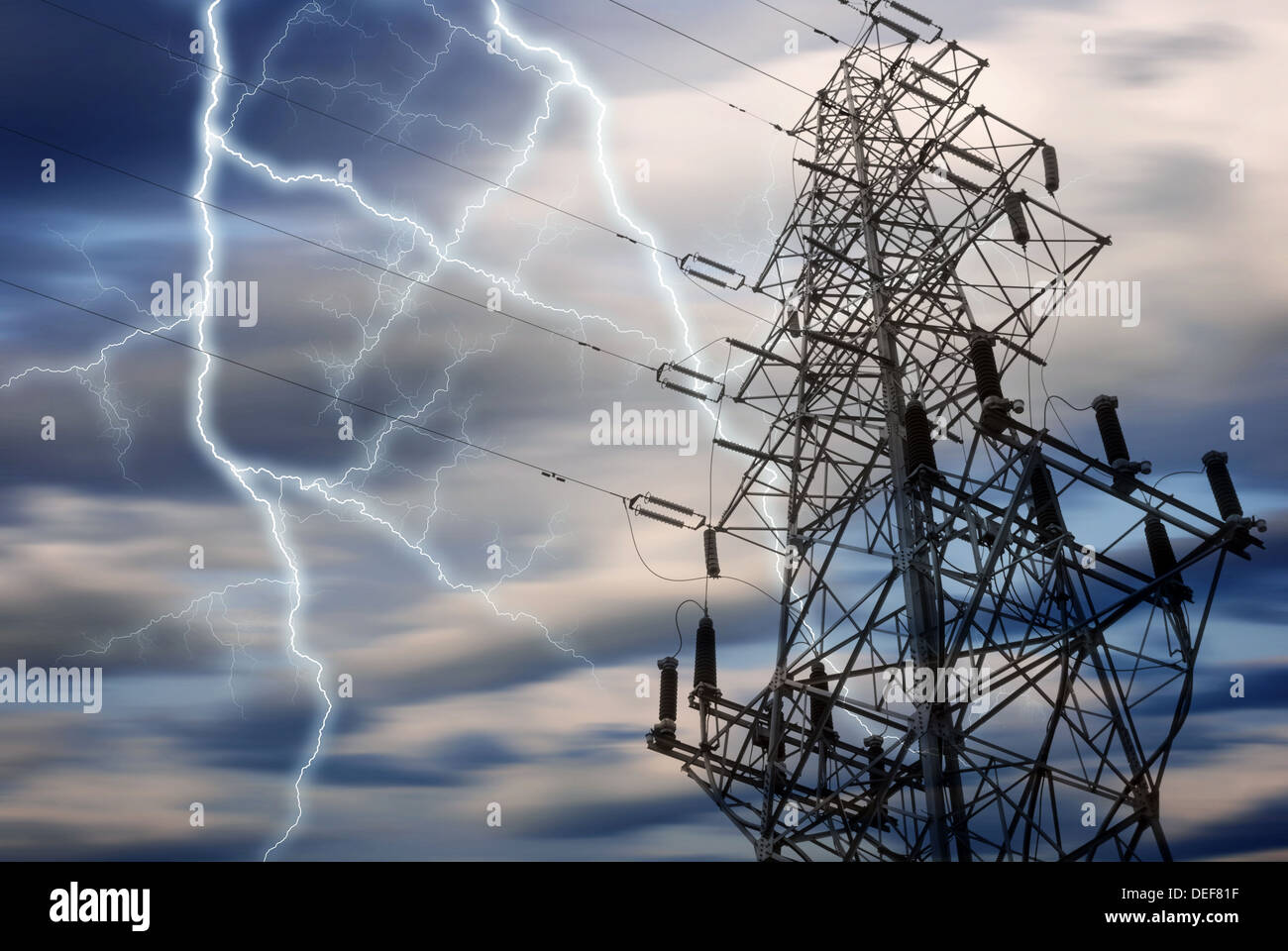 lightning over power station Stock Photo - Alamy