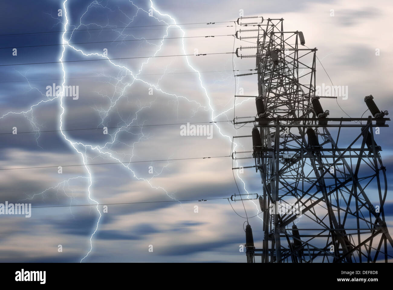 Dramatic Image of Power Distribution Station with Lightning Striking ...