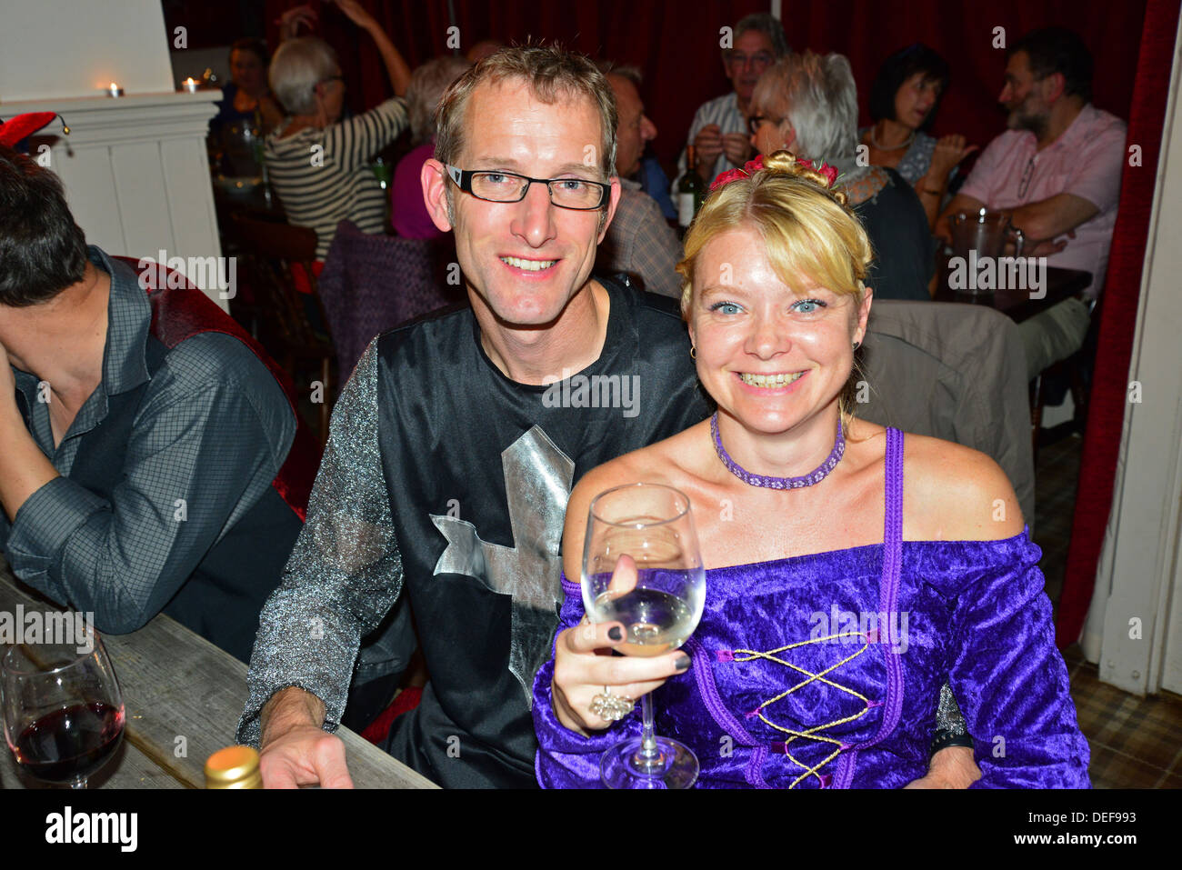 Couple in period dress at medieval feast night, The Wheatsheaf pub ...