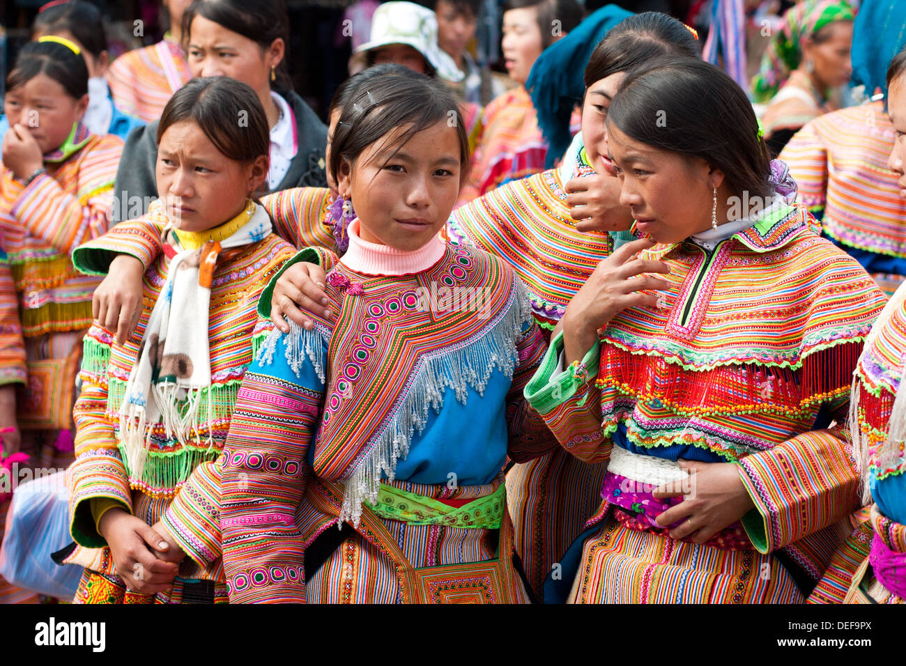 Young women from the Flower Hmong minority ethnic group at the Sunday ...