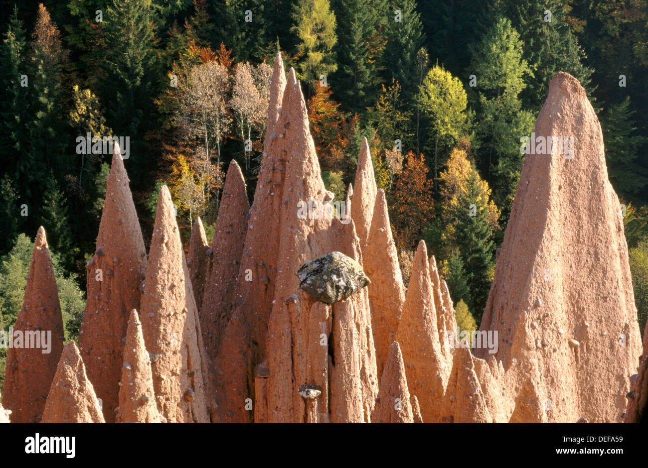 Earth pyramids near Oberbozen. South Tyrol. Italy (October Stock Photo ...