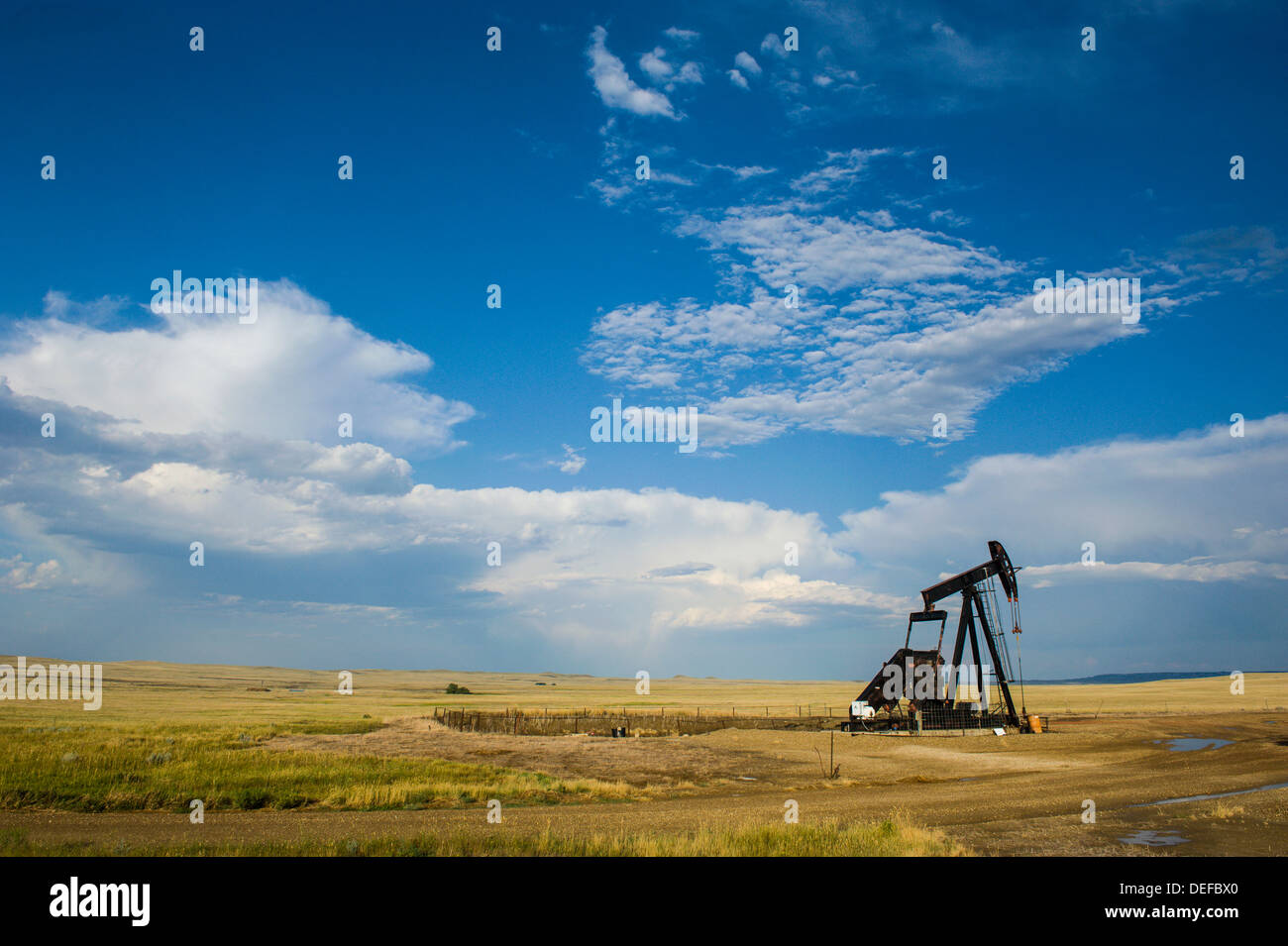 Oil rig in the savannah of Wyoming, United States of America, North ...