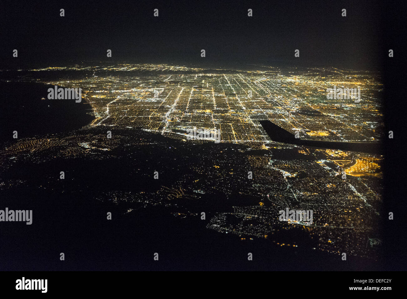 Los Angeles at night aerial view shortly after take-off from LAX Stock ...
