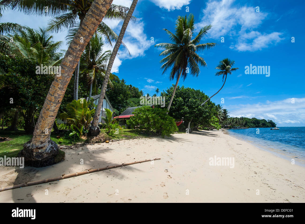 Beautiful white sand beach and palm trees on the island of Yap ...