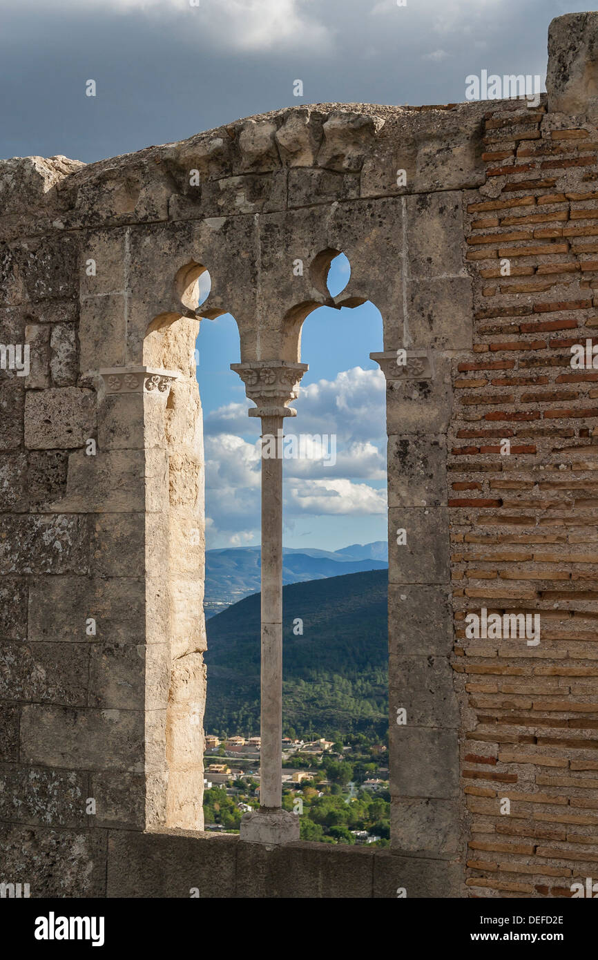 Renaissance window in a medieval castle at xativa, Jativa, valencia ...