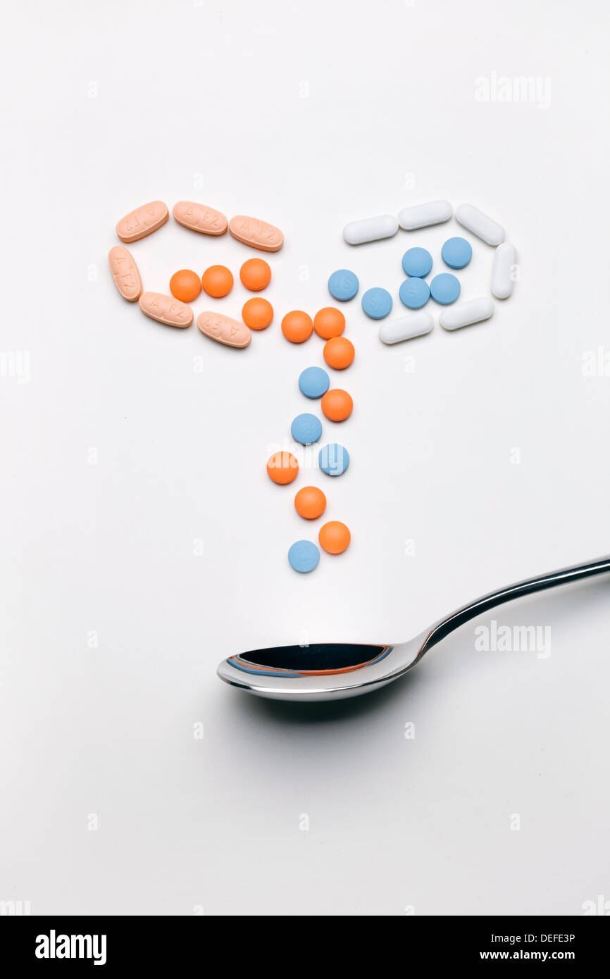 Spoon with colored tablets hi-res stock photography and images - Alamy