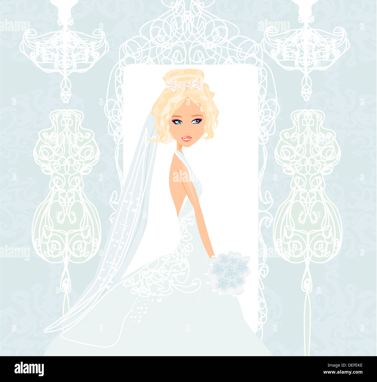 bride at the salon in wedding dress Stock Photo - Alamy