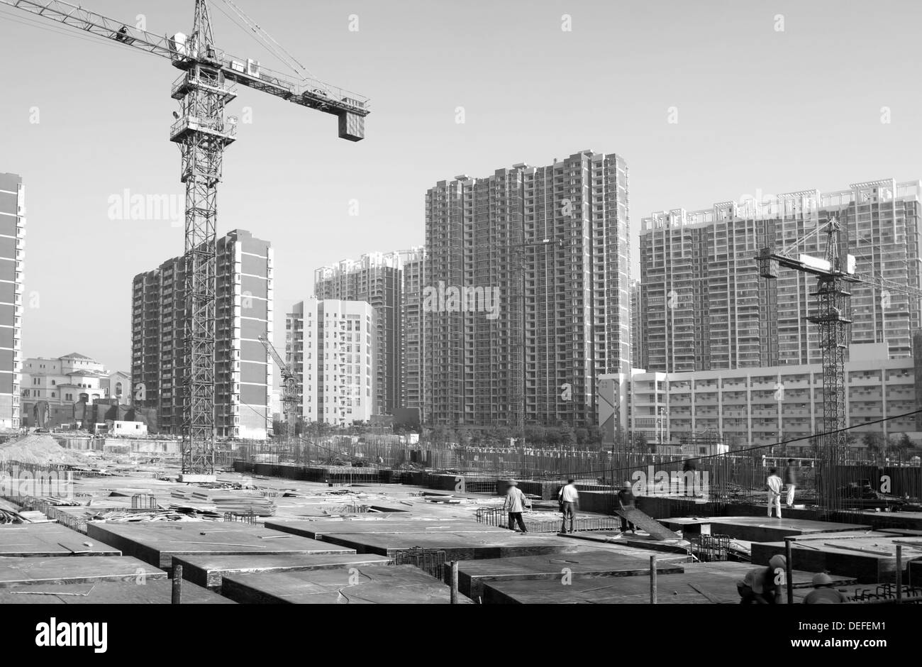 Construction site workers power Black and White Stock Photos & Images ...