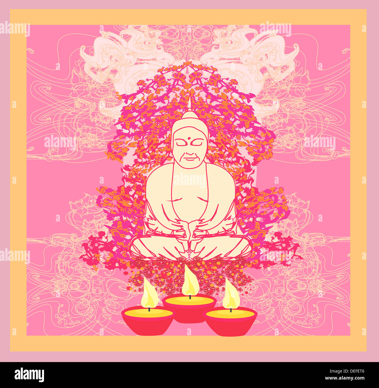 Lotus Oil Lamp with Buddha card Stock Photo - Alamy