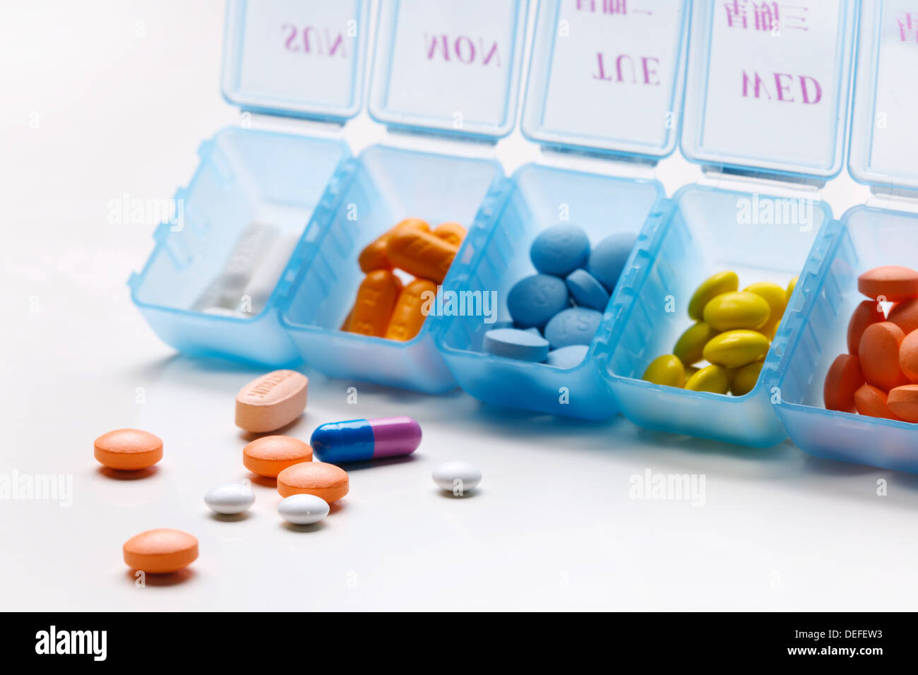 Schedule box containing capsules and capsules Stock Photo - Alamy