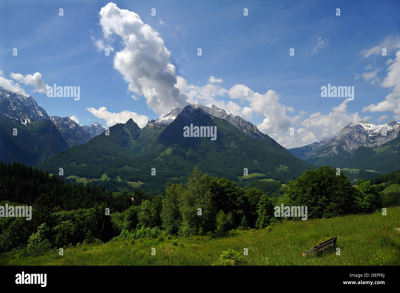 Berchtesgaden Alps with Hochkalter Mountain at the rear and Reiteralpe ...