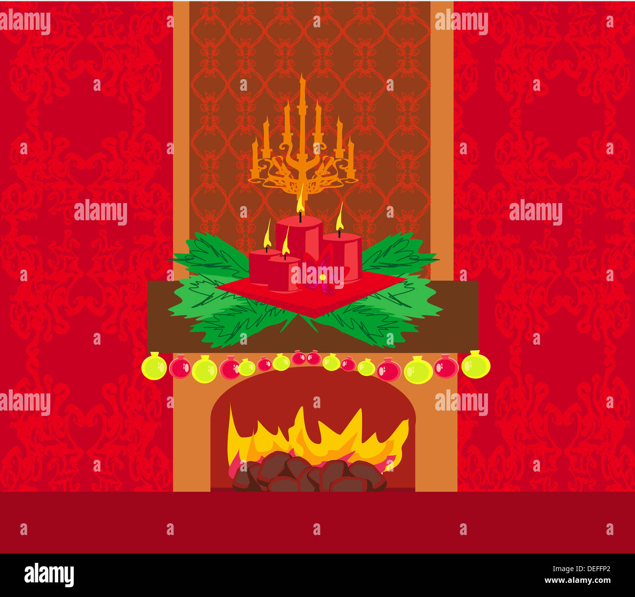 Christmas room with fireplace Stock Photo - Alamy