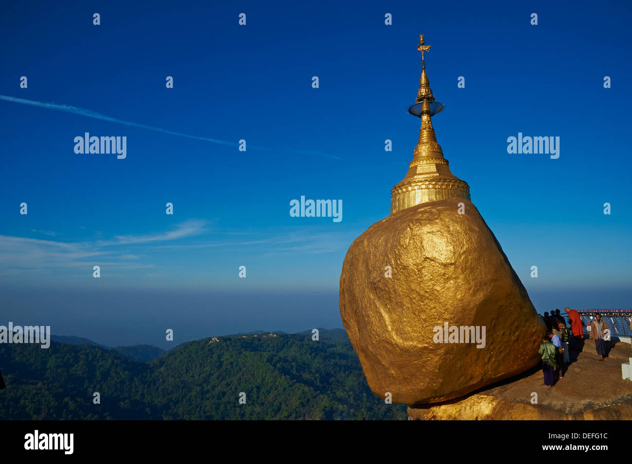 Monk and pilgrims, Kyaiktiyo Golden Rock, Mon State, Myanmar (Burma ...