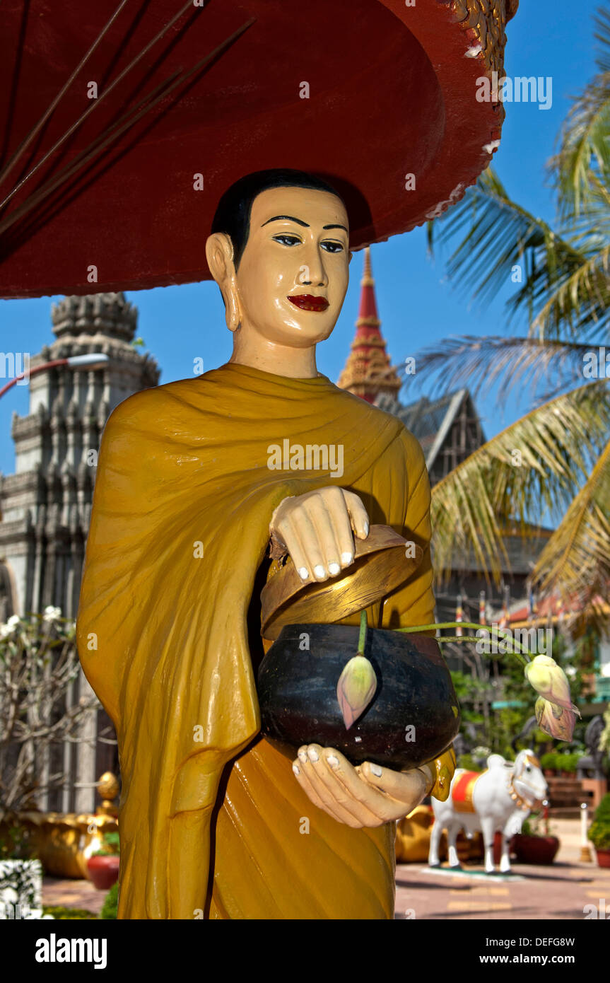 Statue of a mendicant monk at Wat Preah Prohm Rath temple, Siem Reap ...