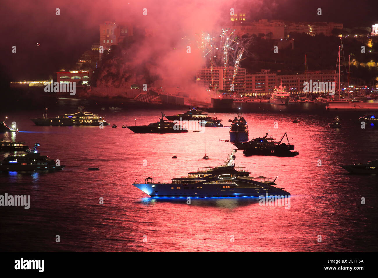 Fireworks over Monaco at Cap Martin, with the motor yacht "Ace" at the ...