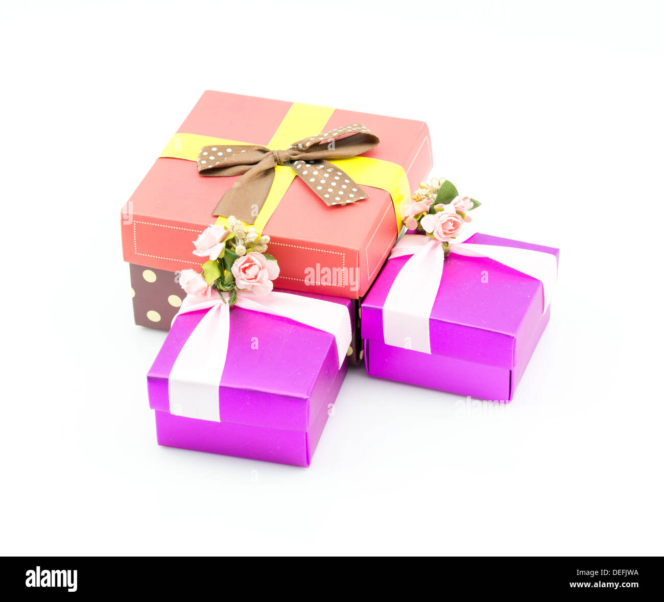 Gift box collection isolated over white Stock Photo - Alamy