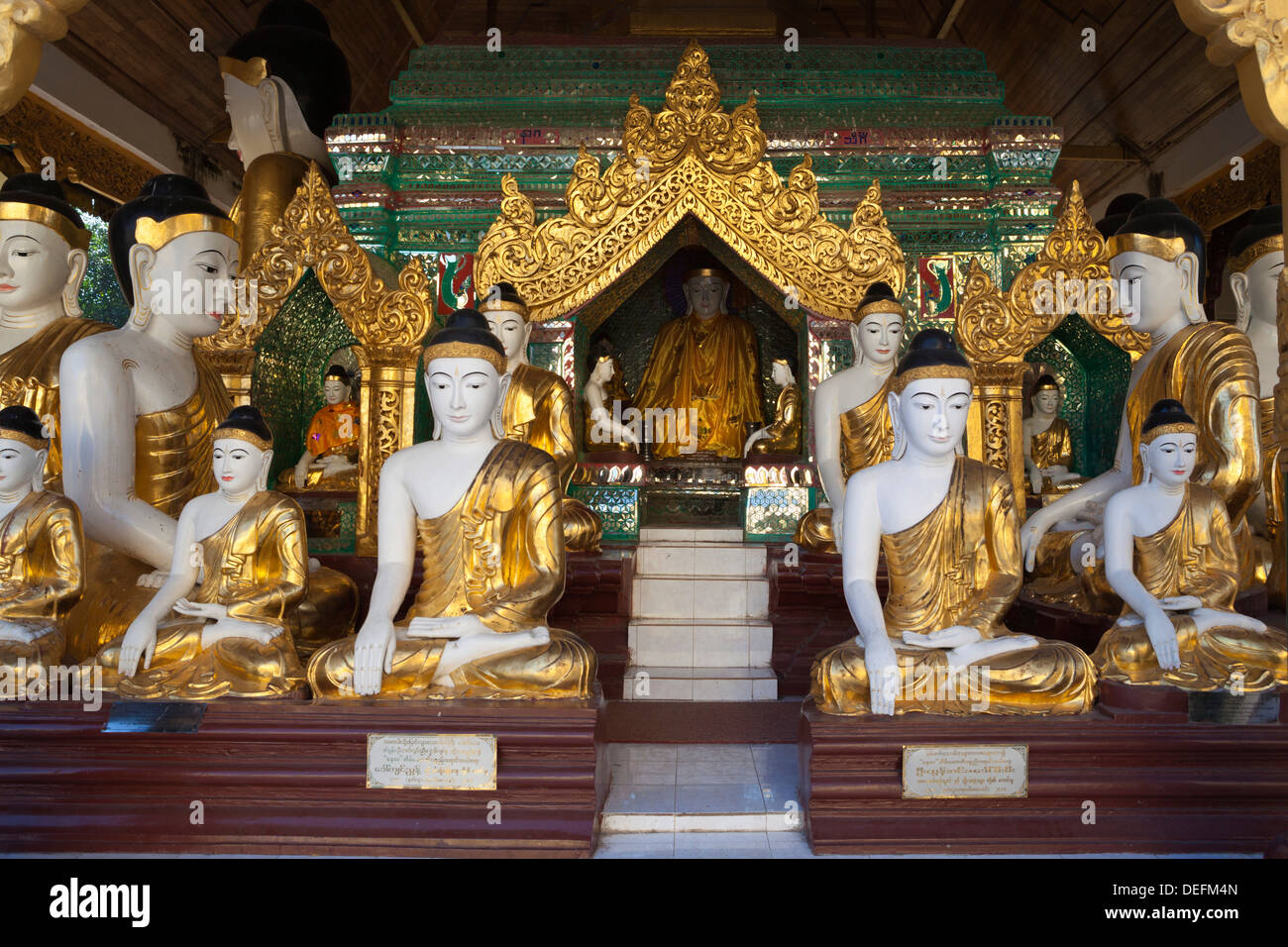 Buddha statues inside the Shwedagon pagoda, Yangon (Rangoon), Yangon ...
