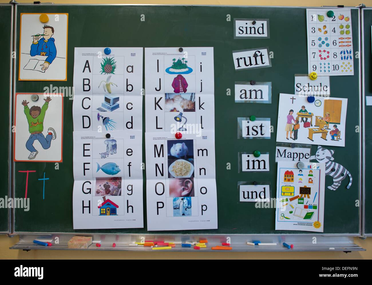 A blackboard in German classes in the residence for asylum seeker in ...