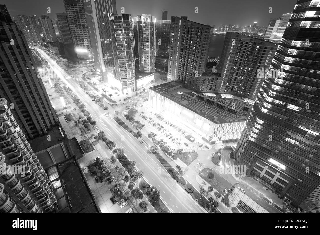 Pudong night view huangpu river Black and White Stock Photos & Images ...