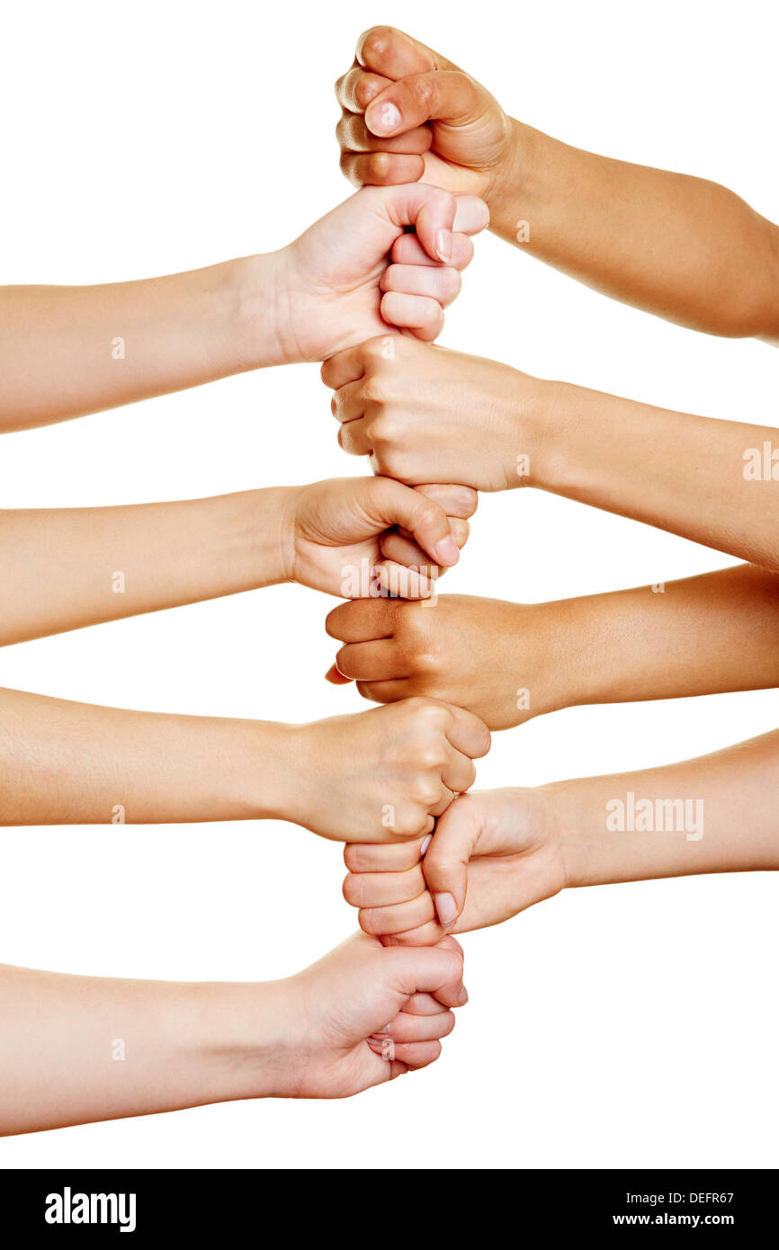 many people building a tower with their hands as teamwork concept Stock ...