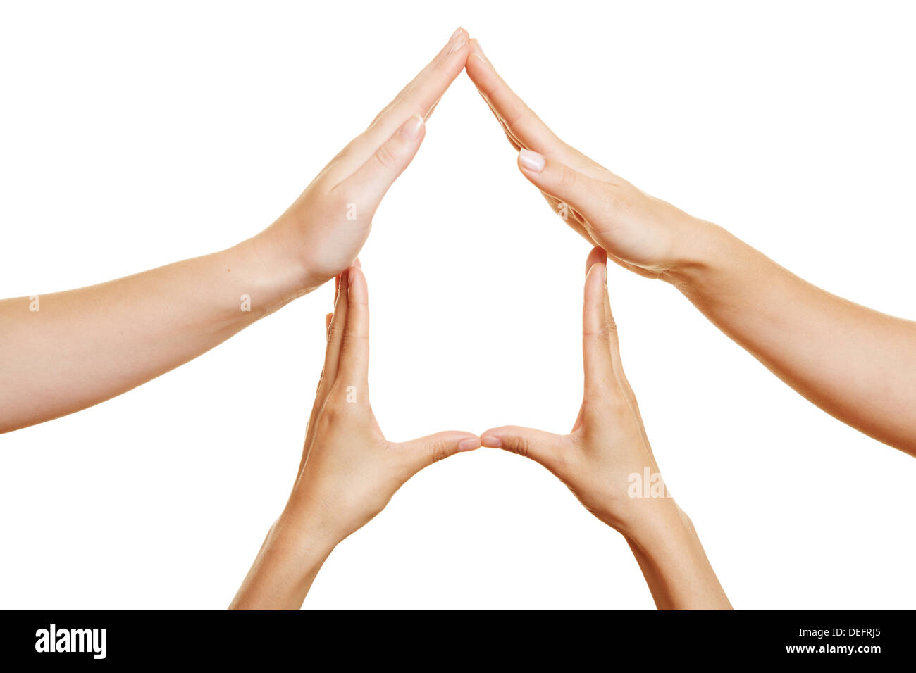 Many hands at home forming a house shape Stock Photo - Alamy