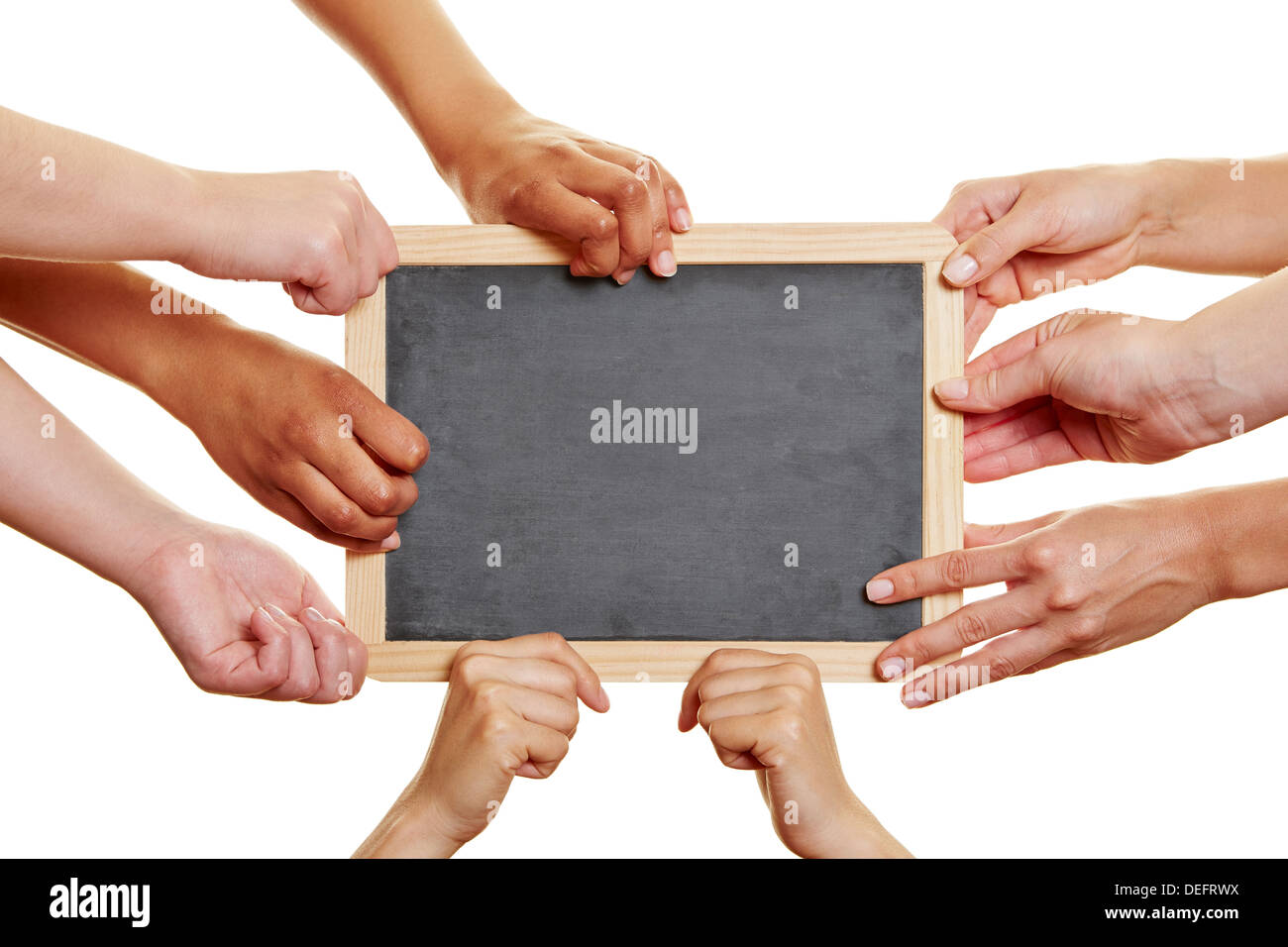 Many hands holding school hi-res stock photography and images - Alamy