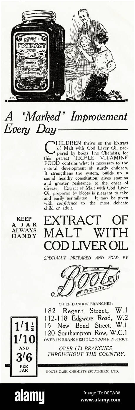 Original 1920s advertisement advertising MALT EXTRACT with cod liver ...