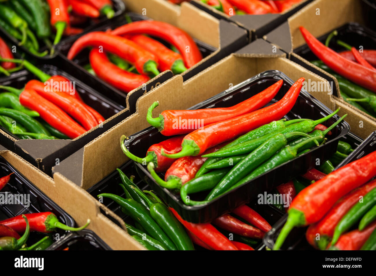 Red and green chilies packaged in factory Stock Photo - Alamy