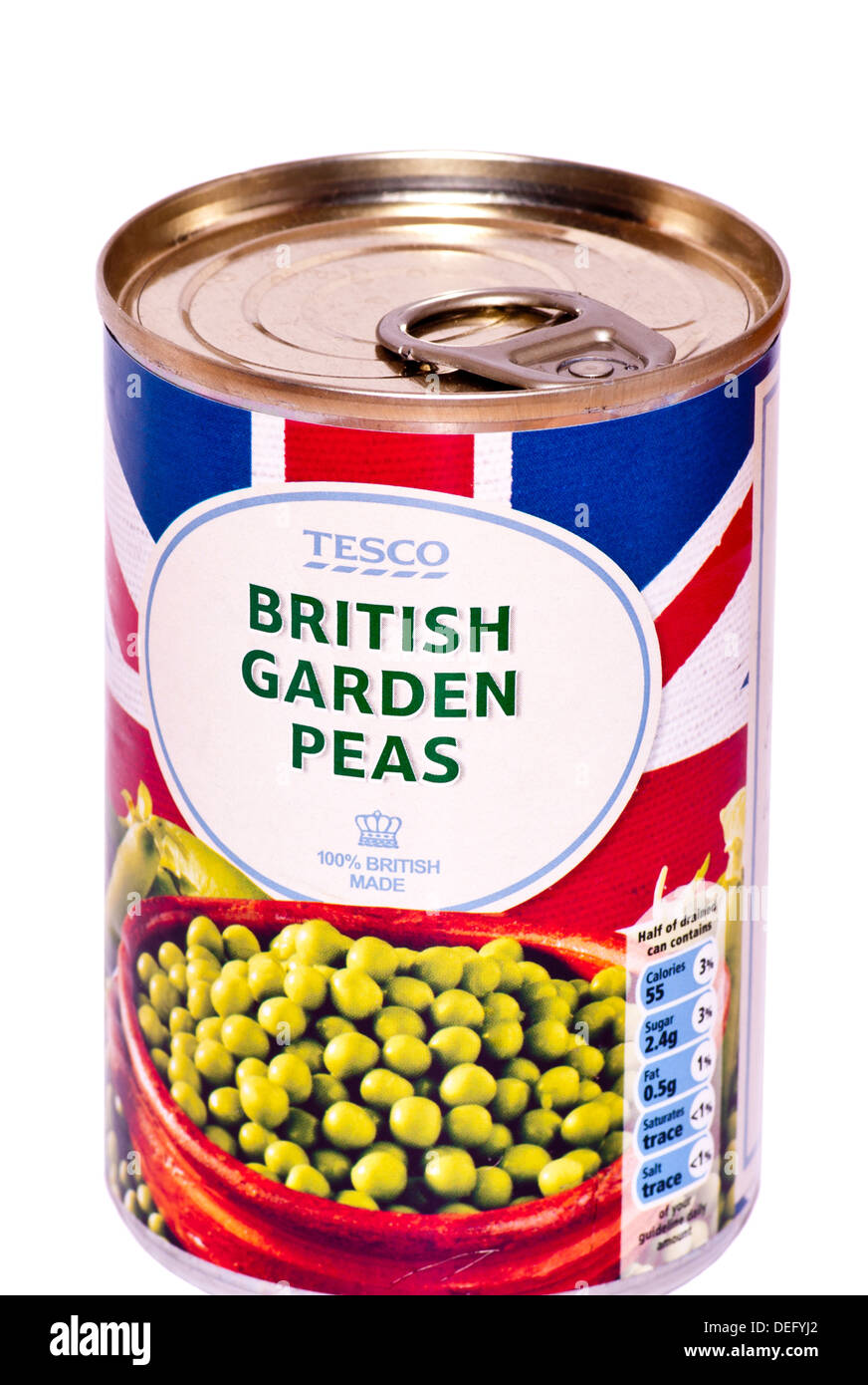 Tin Of Tesco Britsh Garden Peas Stock Photo - Alamy
