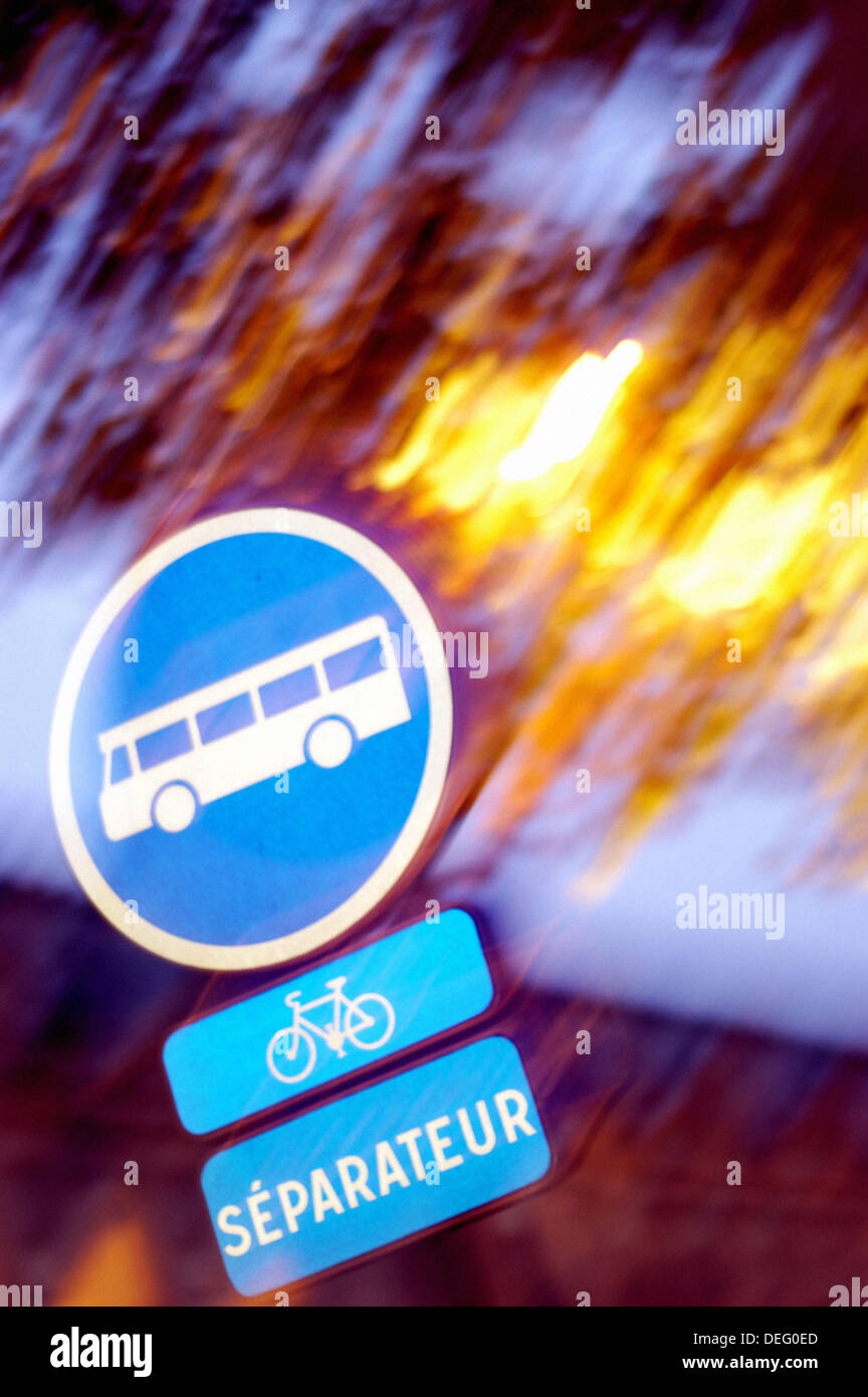 Blue traffic sign for buses and bicycles. Paris. France Stock Photo - Alamy