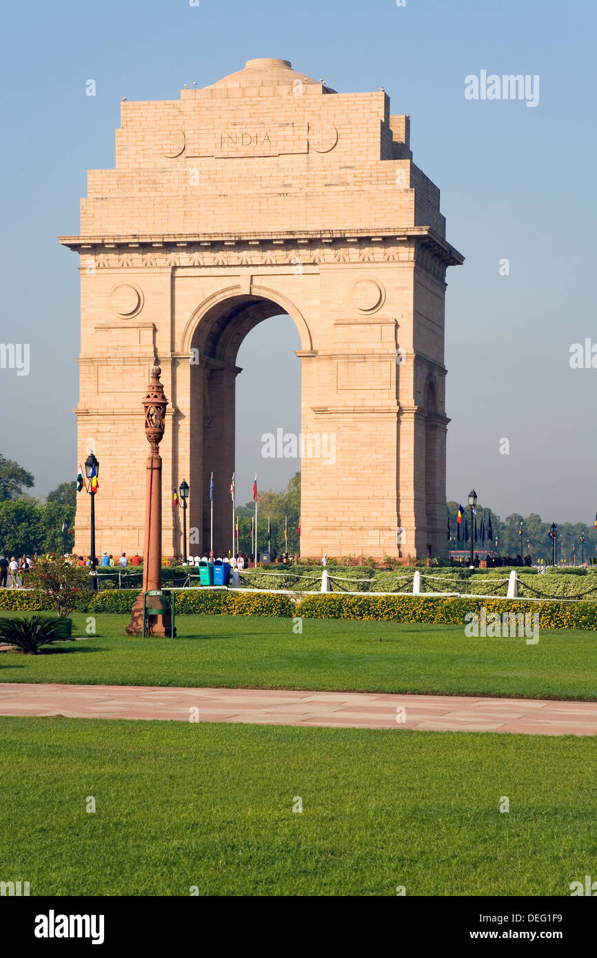 The 42 metre high India Gate at the eastern end of the Rajpath, New ...