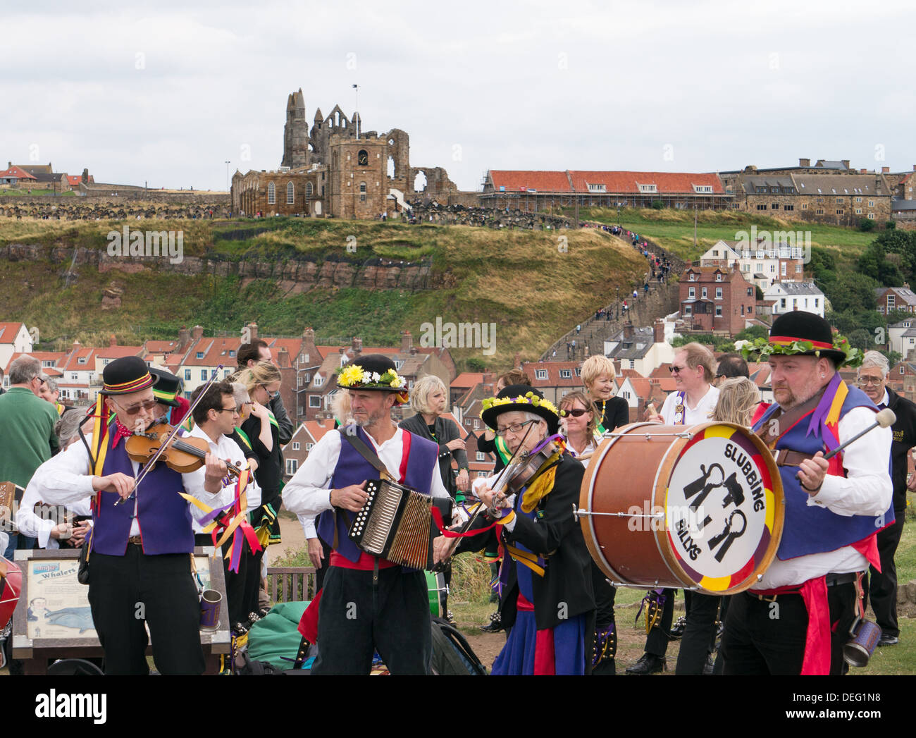 Folk musicians playing to accompany Morris Dancing Whitby Folk Week ...