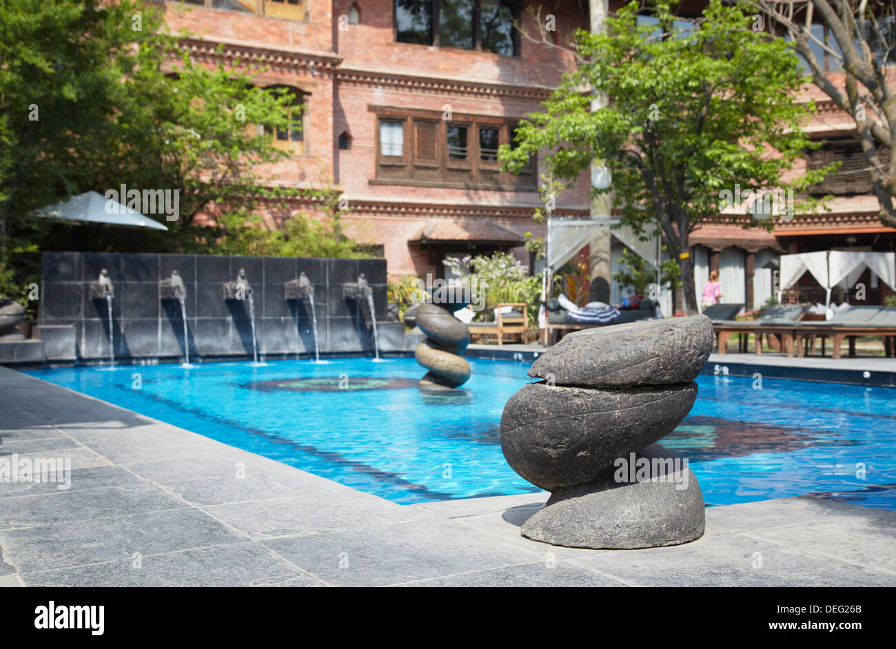Swimming pool in grounds of Dwarika's Hotel, Kathmandu, Nepal, Asia ...