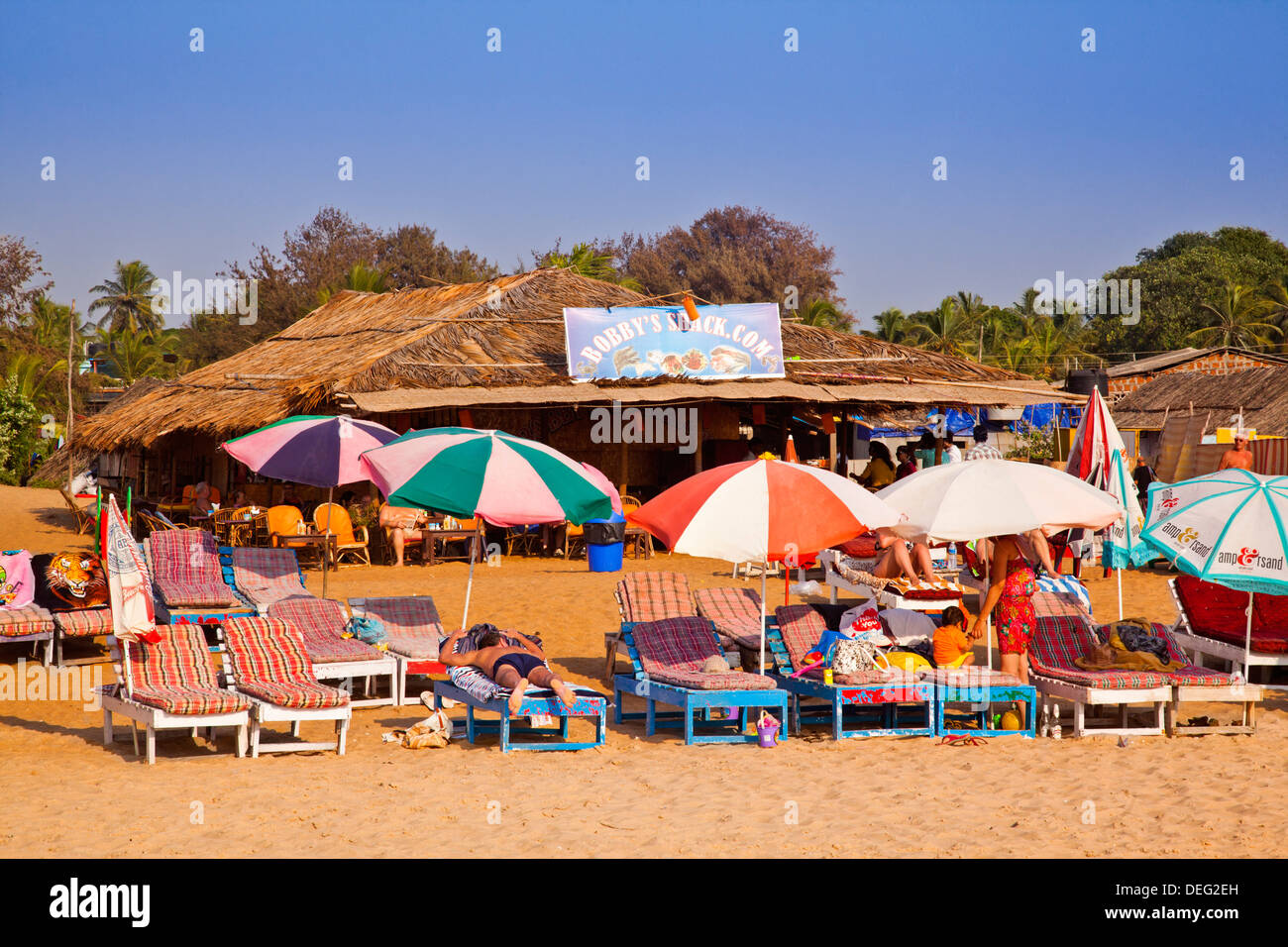 Tourists on the beach, Bobby's Shack, Beach Road, Candolim, Bardez ...