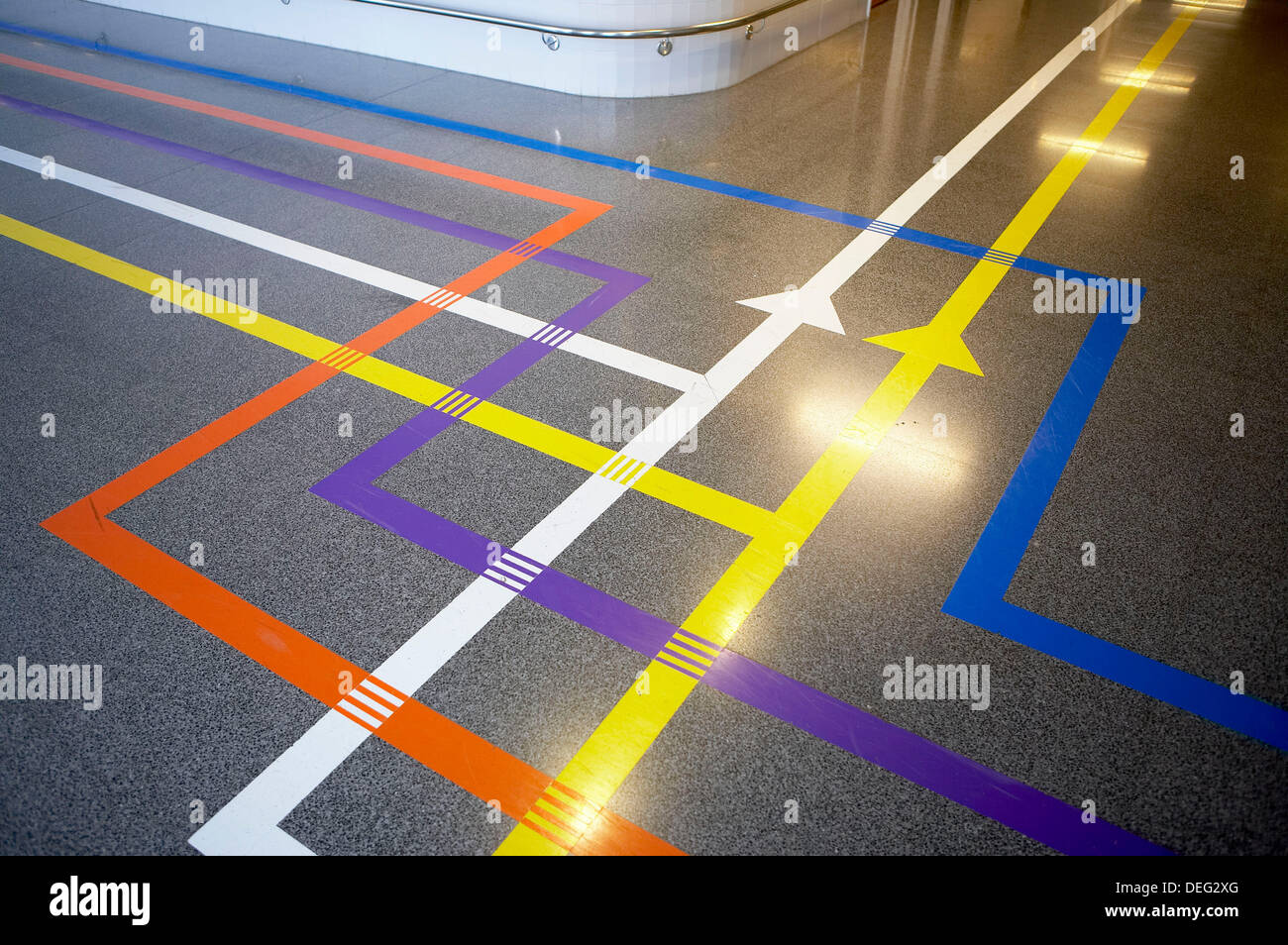 Medical imaging for diagnosis area, corridor with guiding coloured ...