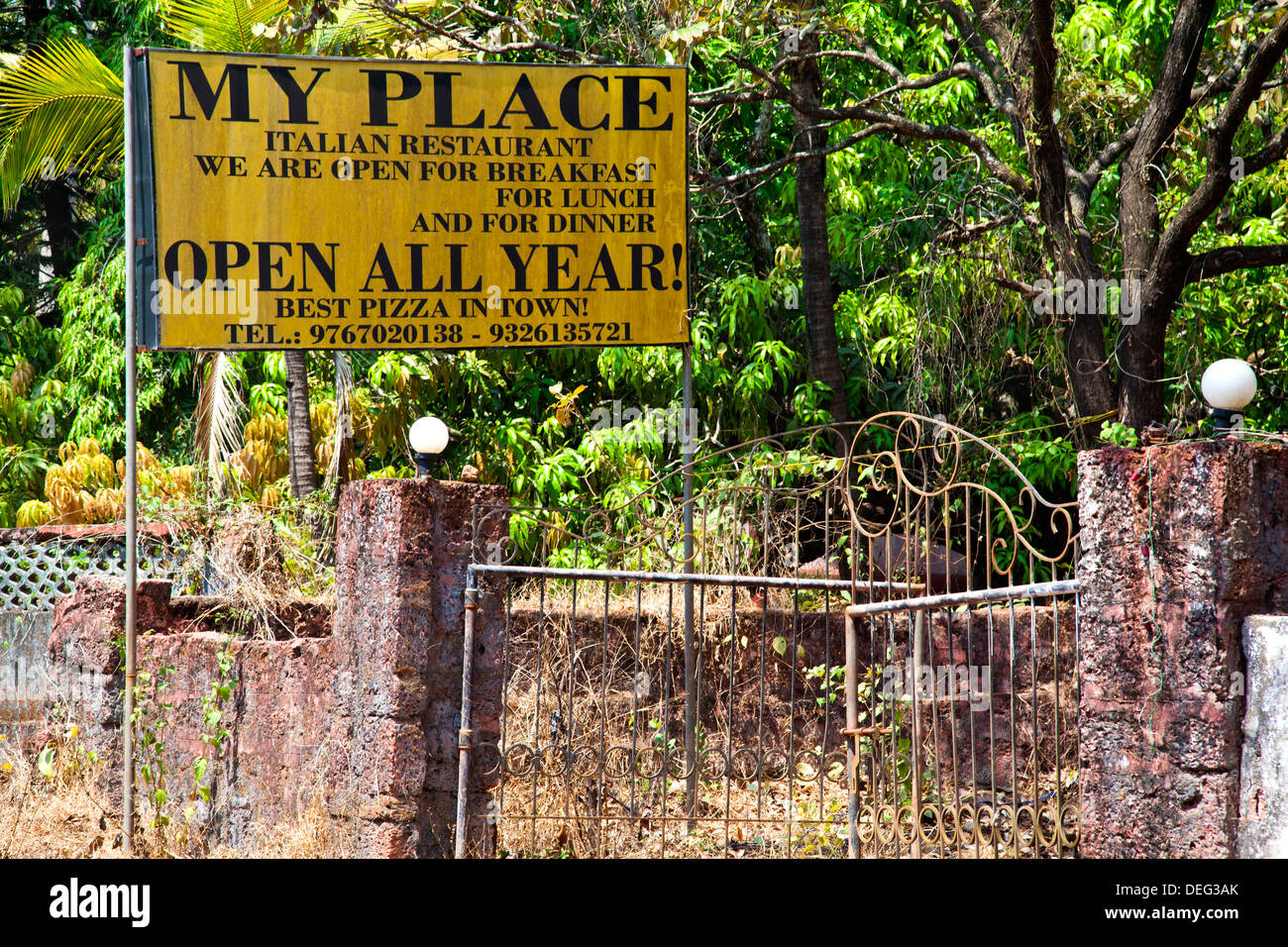 Sign board of a restaurant, My Place, Vagator, Bardez, North Goa, Goa ...