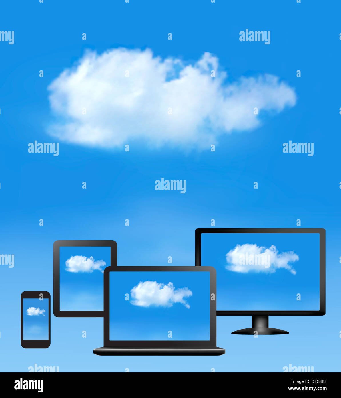 Cloud computing concept. All computer devices and white cloud. Vector ...