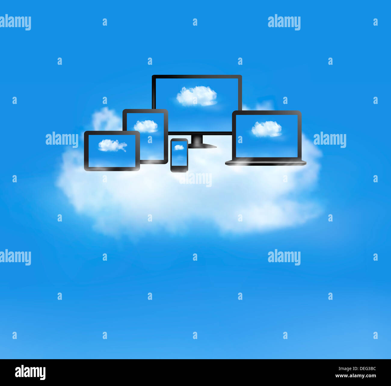 Cloud computing concept. All computer devices and white cloud. Vector ...