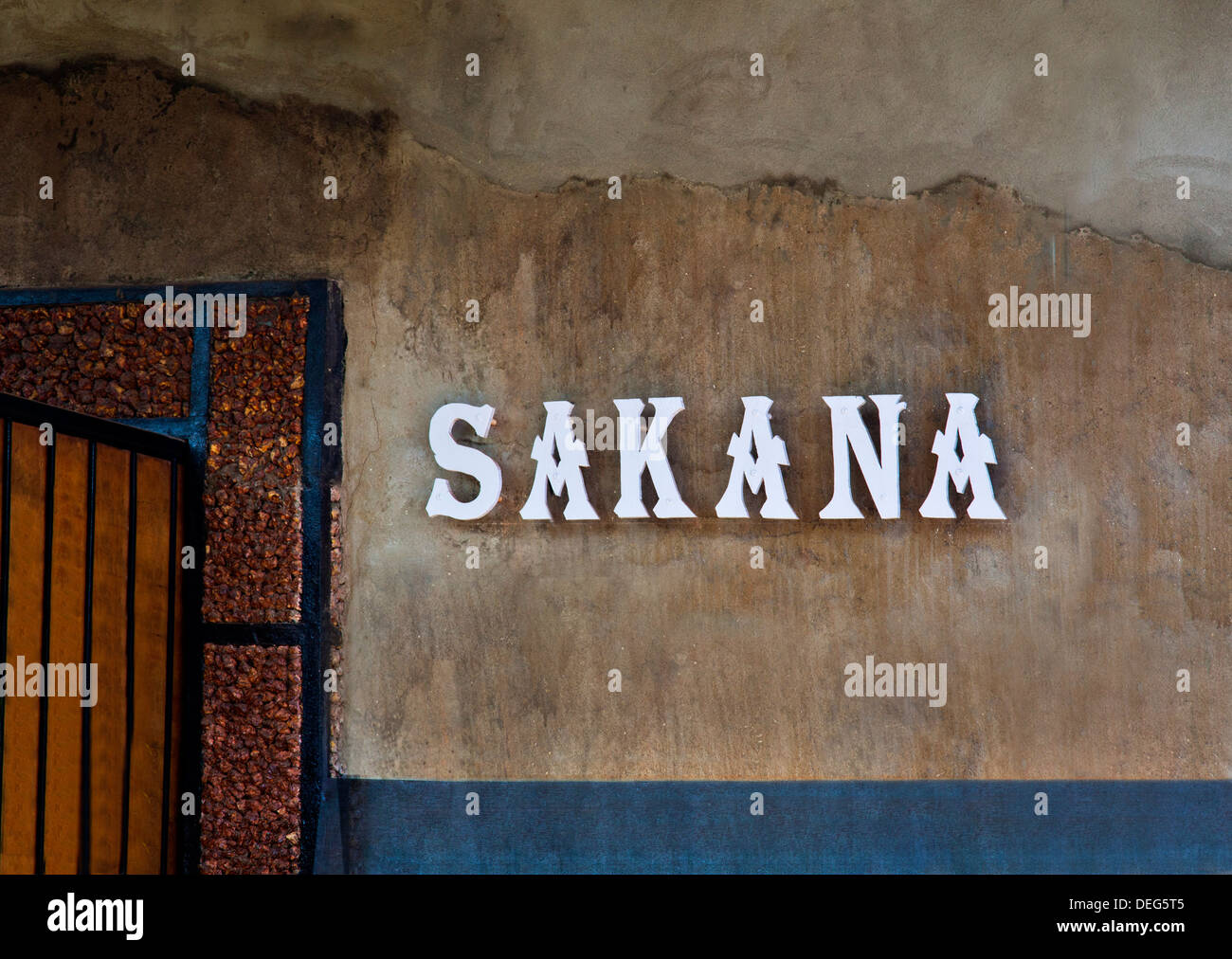 Sign of a restaurant, Sakana, Vagator, North Goa, Goa, India Stock ...